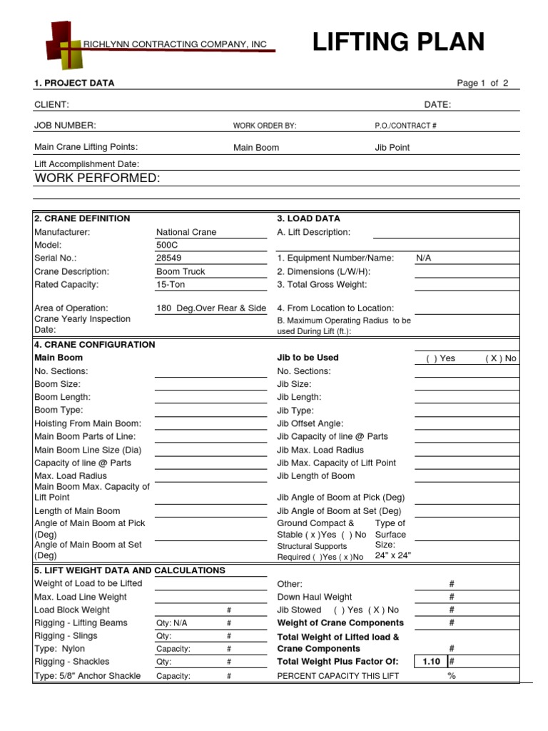 Appendix G Crane Safety Attachment a Pre Lift Plan | Crane (Machine ...