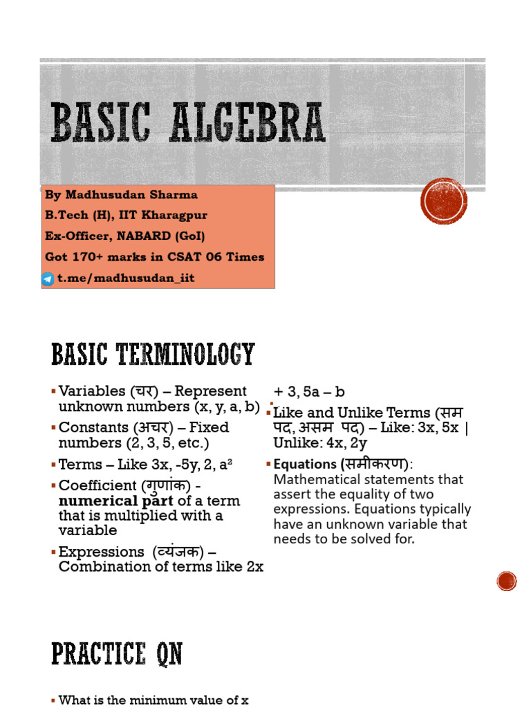 Lec-6 Basic Algebra | PDF | Equations | Algebra