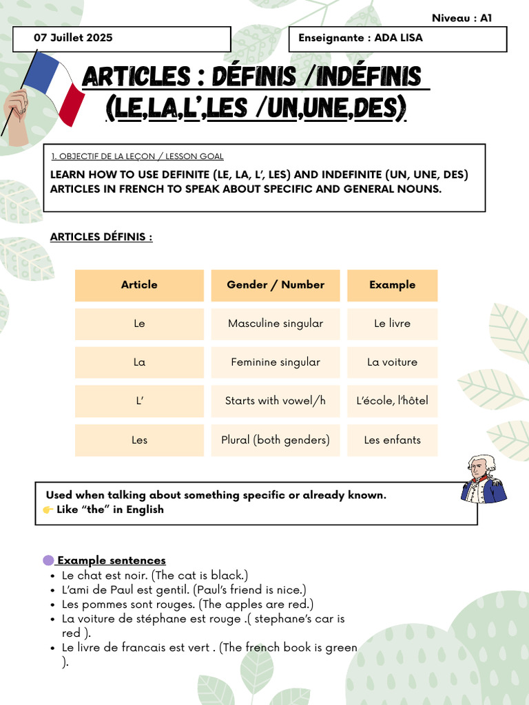 Articles Définis Et Indéfinis | PDF | Grammatical Gender | Plural