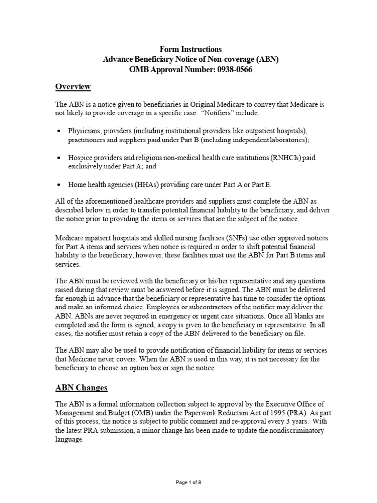 Medicare ABN Form Completion Guide | PDF | Medicare (United States ...
