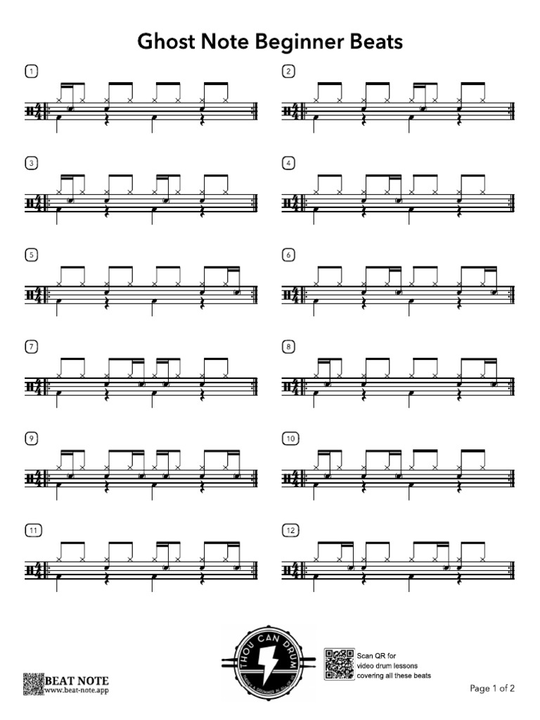 Thou Can Drum - Ghost Note Beginner Beats Final | PDF
