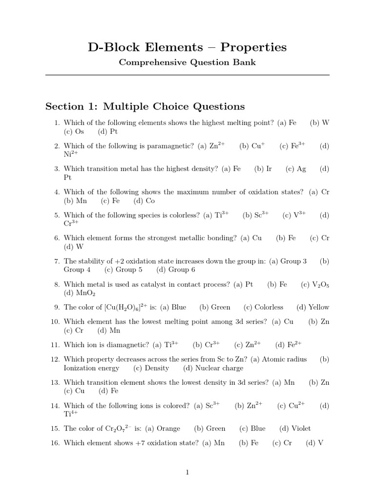 Properties of D-Block Elements | PDF | Transition Metals | Manganese