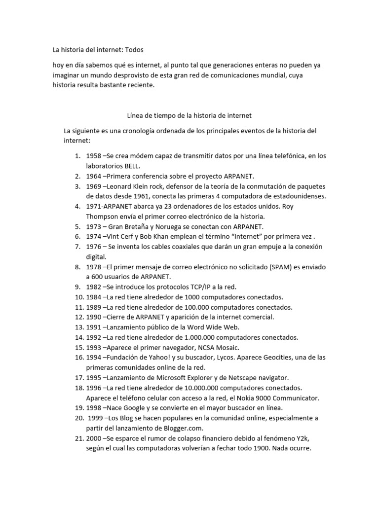 Línea de tiempo de la historia del Internet | PDF | Internet ...
