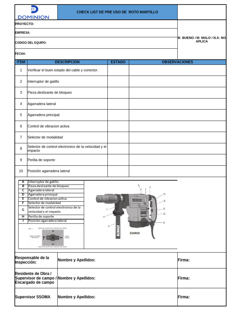 F-DOMINION-CLRT-01 (Check List de Rotomartillo) | PDF