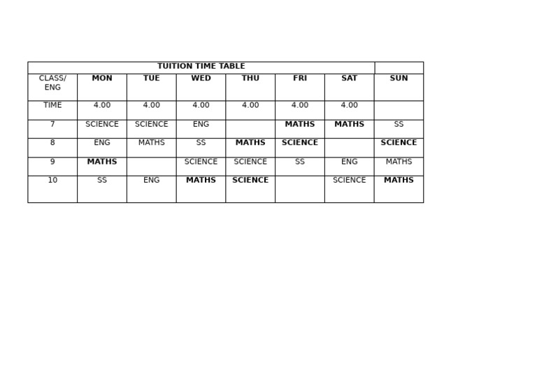 Tuition Time Table | PDF