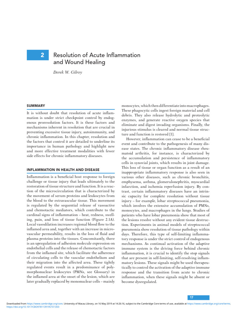 Resolution of Acute Inflammation and Wound Healing | PDF | Inflammation ...