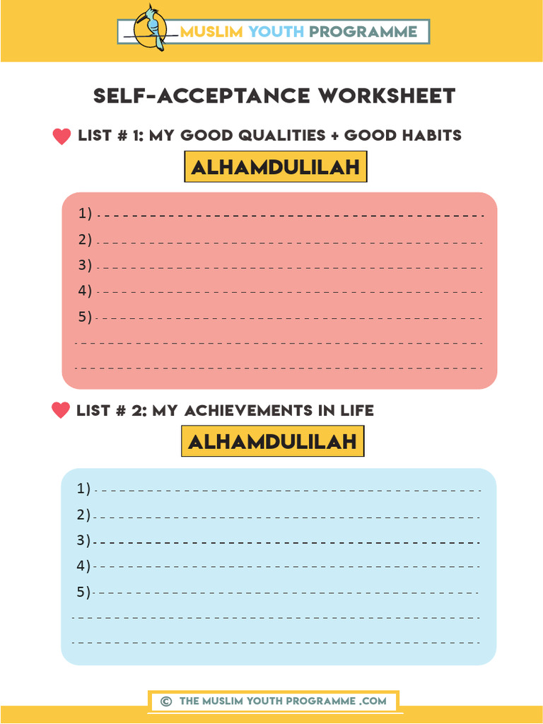 MYP Library Self Acceptance Worksheet Editable | PDF