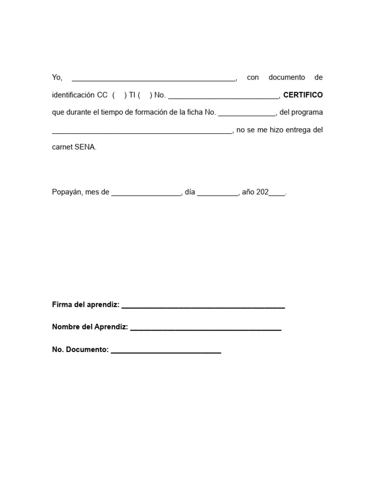 Formato Certificado Carnet | PDF