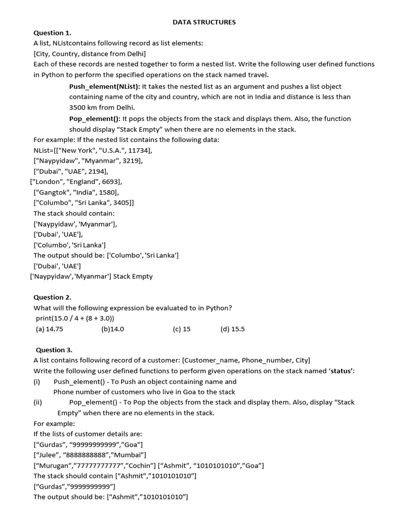 Data Structures (Practice Ques. With Sol.) | PDF | Queue (Abstract Data Type) | Python ...