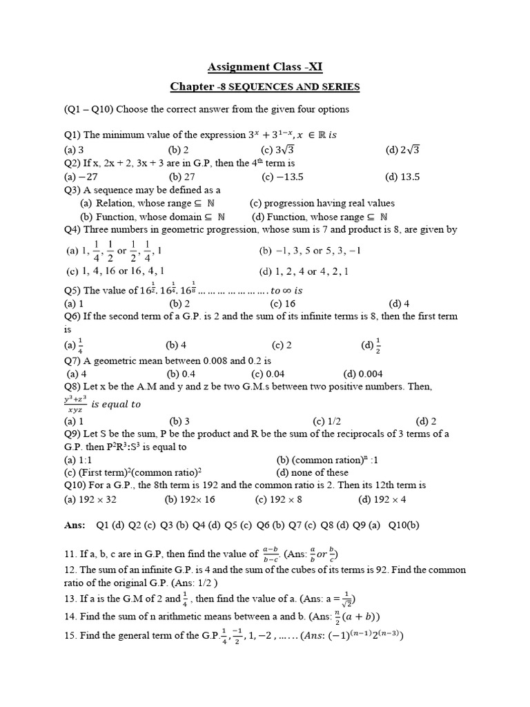 Xi Ch-8 Assignment Booklet Material | PDF | Mathematics | Elementary ...