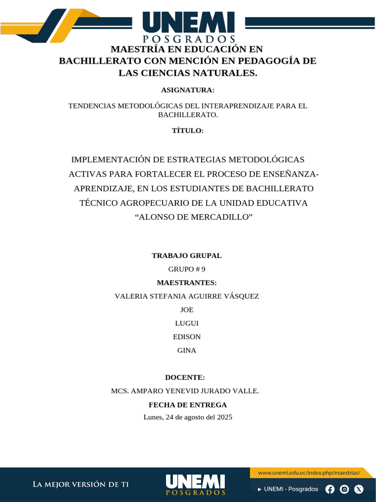 DEBER GRUPAL 1. ESTRATEGIAS METODOLOGICAS ACTIVAS. GRUPO 9 | PDF | Enseñando | Aprendizaje