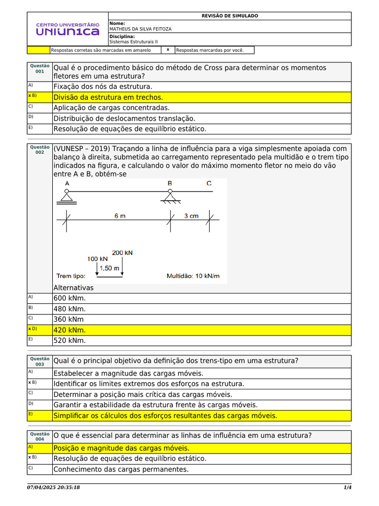 Revisao - Simulado 5 - Sistemas Estruturais 2 | PDF