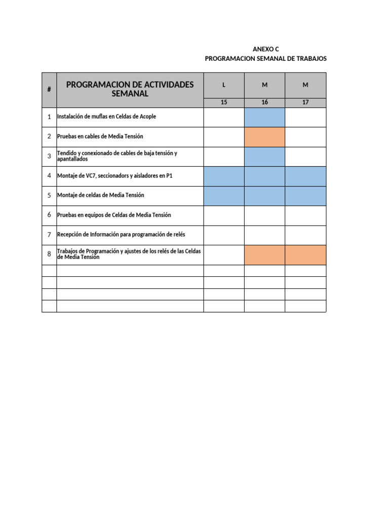 Anexo C - Programacion Semanal | PDF