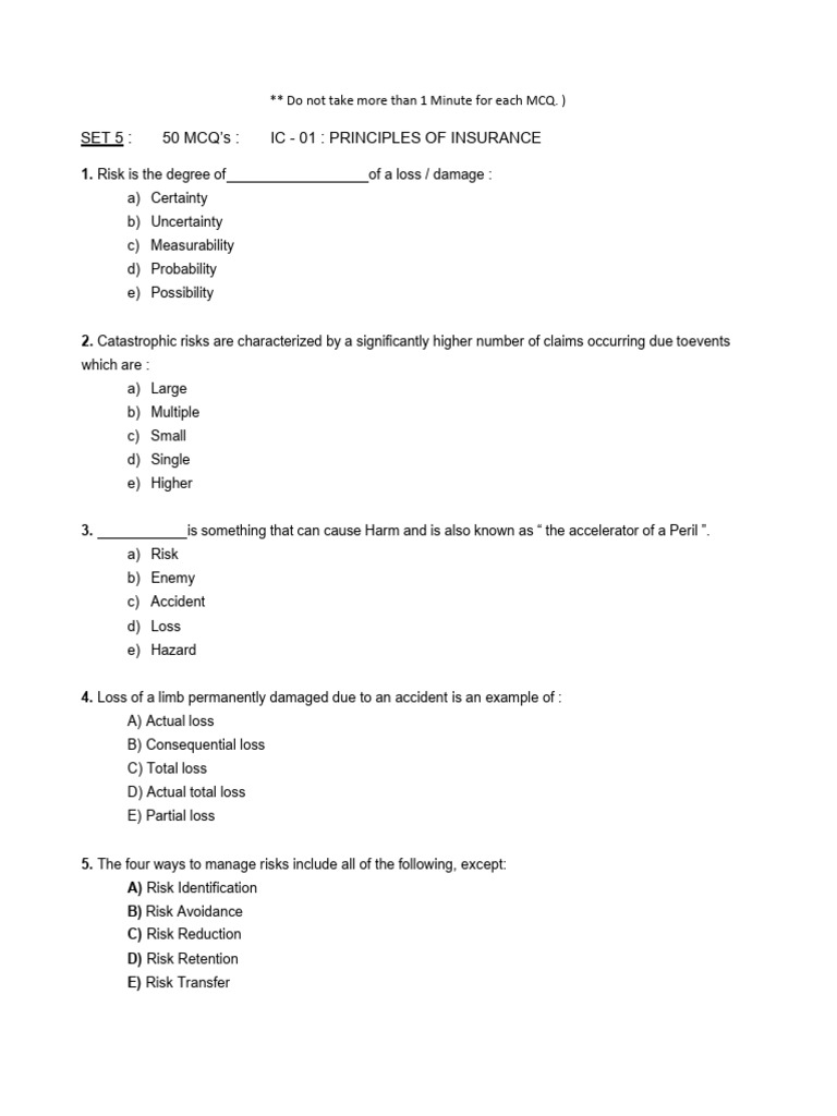 Set 5 Ic01 | PDF | Insurance | Risk