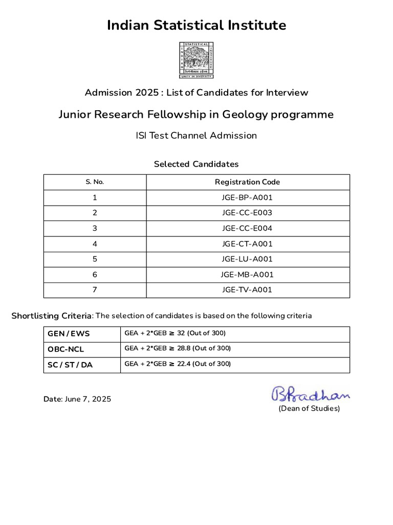 JGE Interview List | PDF