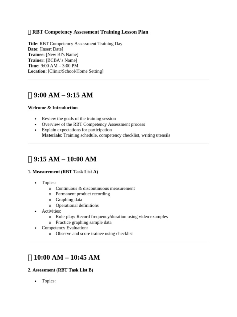 ? RBT Competency Assessment Training Lesson Plan | PDF | Reinforcement ...
