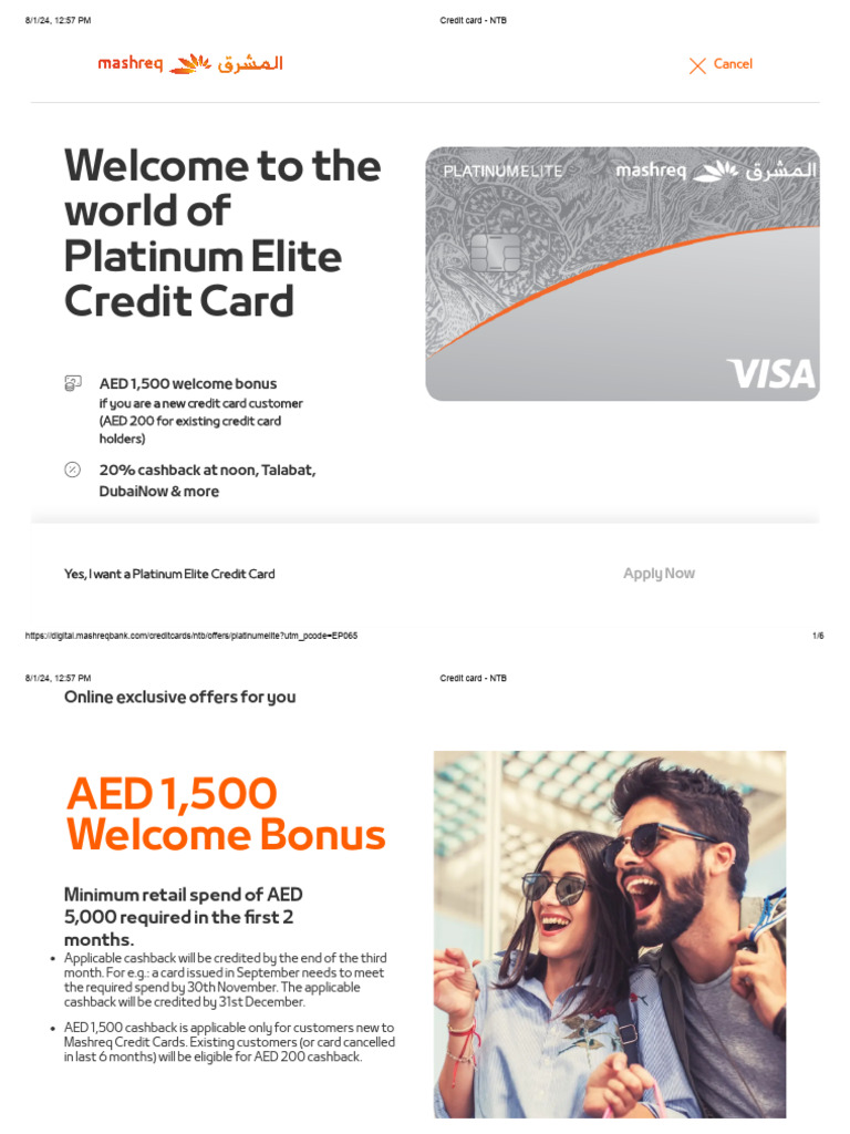 Mashreq Platinum Elite Aug 24 | PDF | Credit Card | Banking