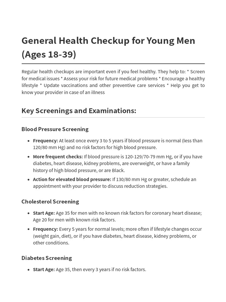 Essential Health Checkups for Young Men | PDF | Vaccines ...