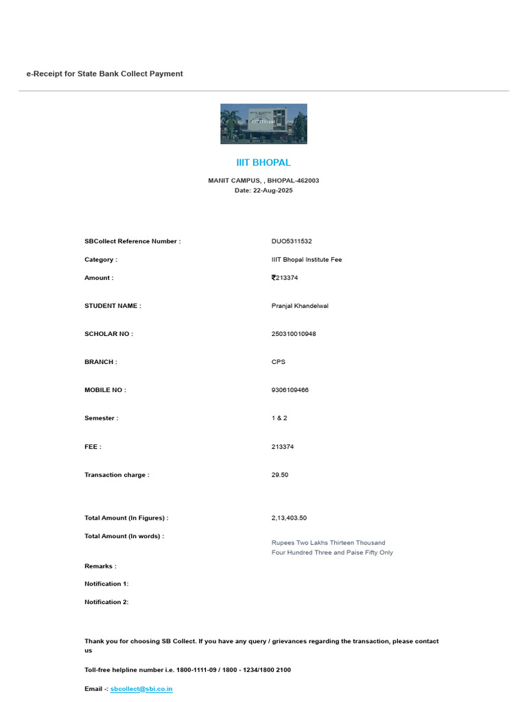 College Fee Receipt | PDF