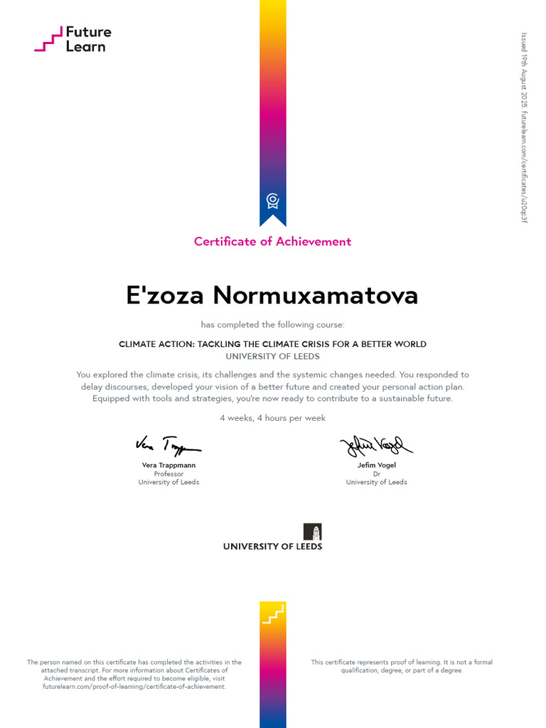 Climate Action Course Completion Certificate | PDF