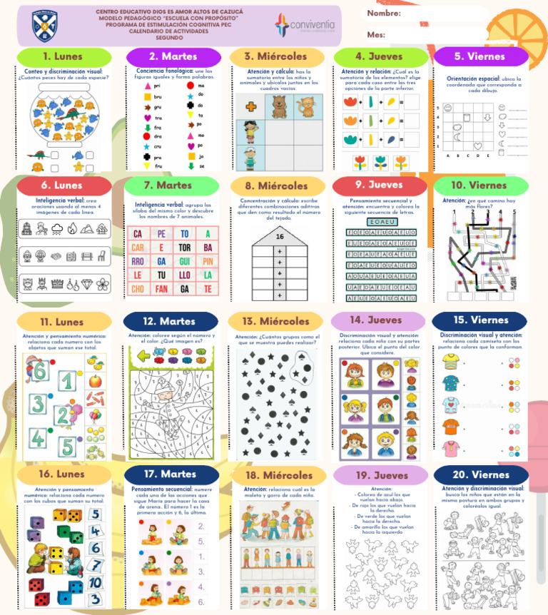 Actividades de Estimulación Cognitiva | PDF | Color | Pensamiento