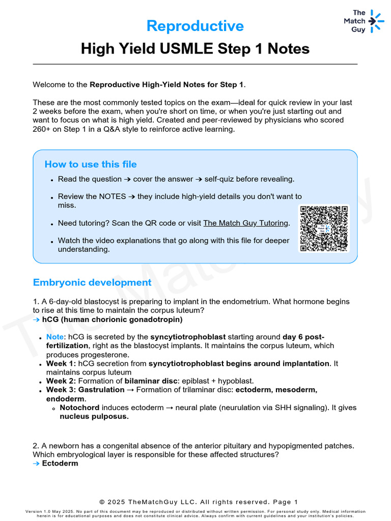 High-Yield Reproductive Notes for USMLE | PDF | Ovarian Cancer ...