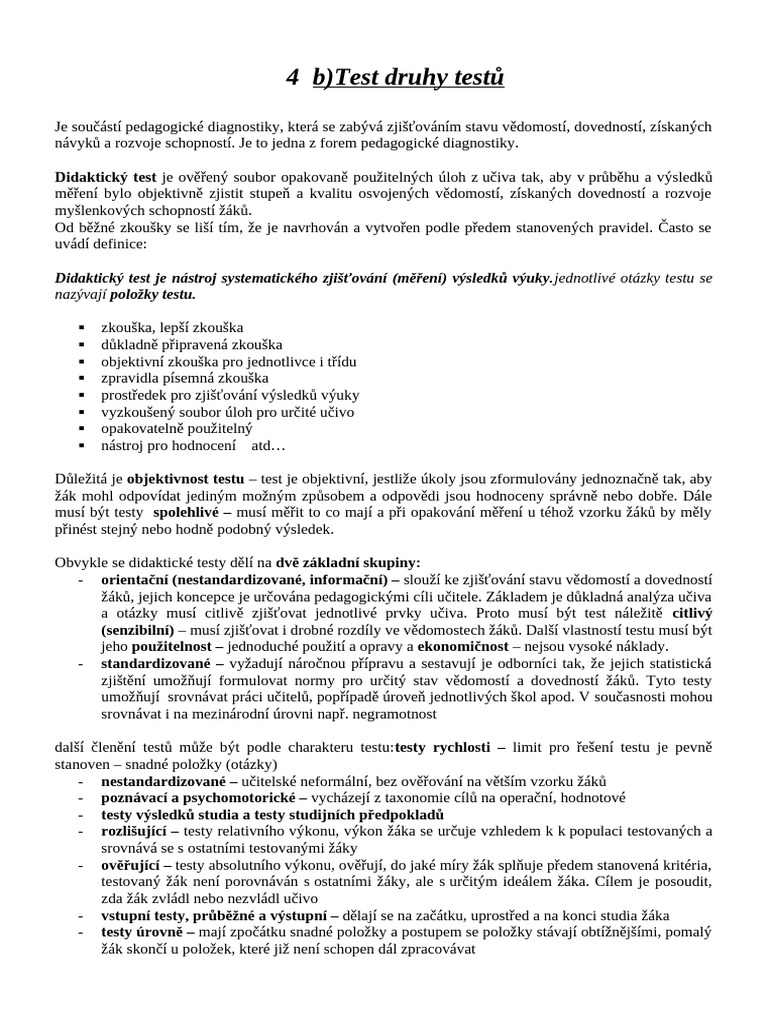 4 B) Test Druhy Testů | PDF