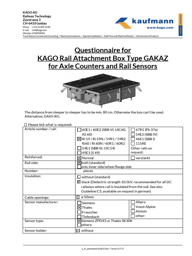 GAKAZ Questionnaire for Rail Sensors | PDF | Electrical Engineering ...