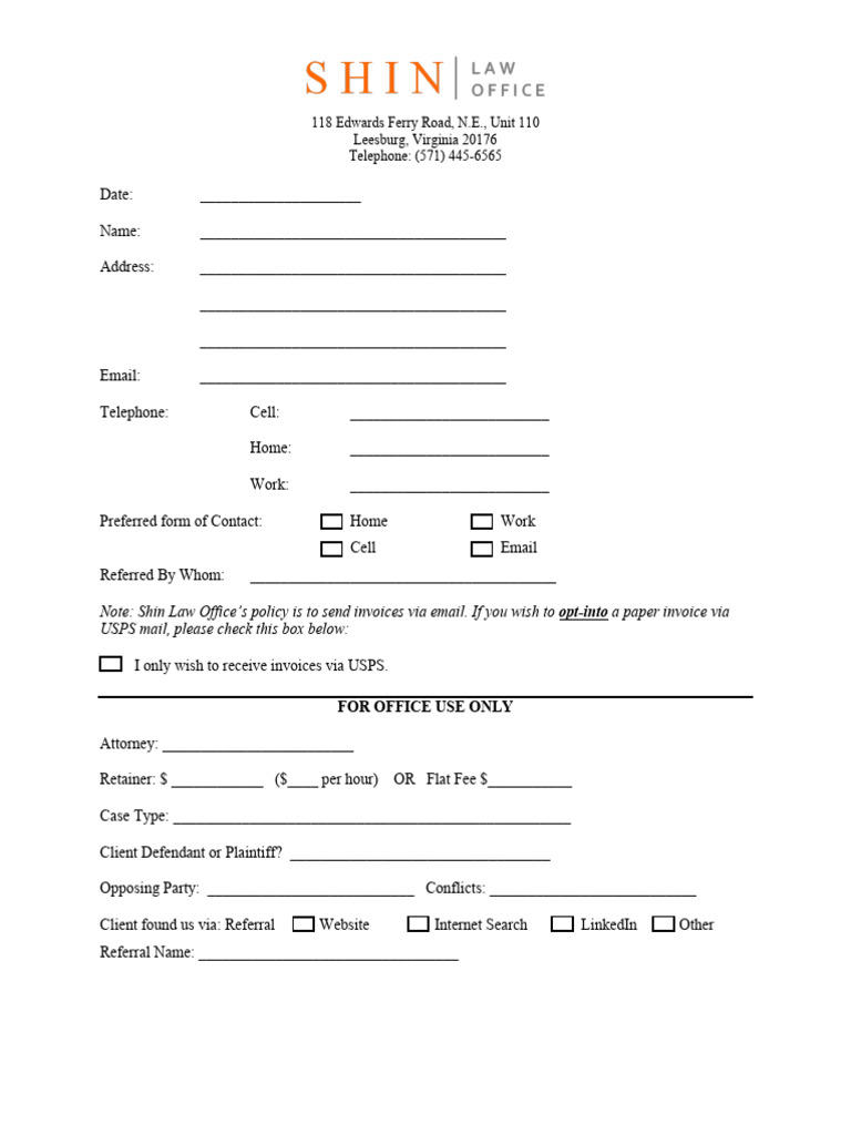 Shin Law Intake Form | PDF