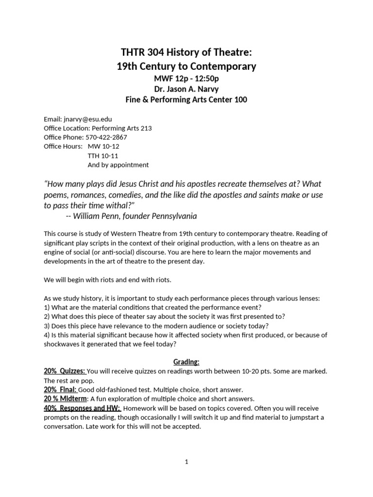 19th Century to Contemporary Theatre History | PDF | Title Ix ...