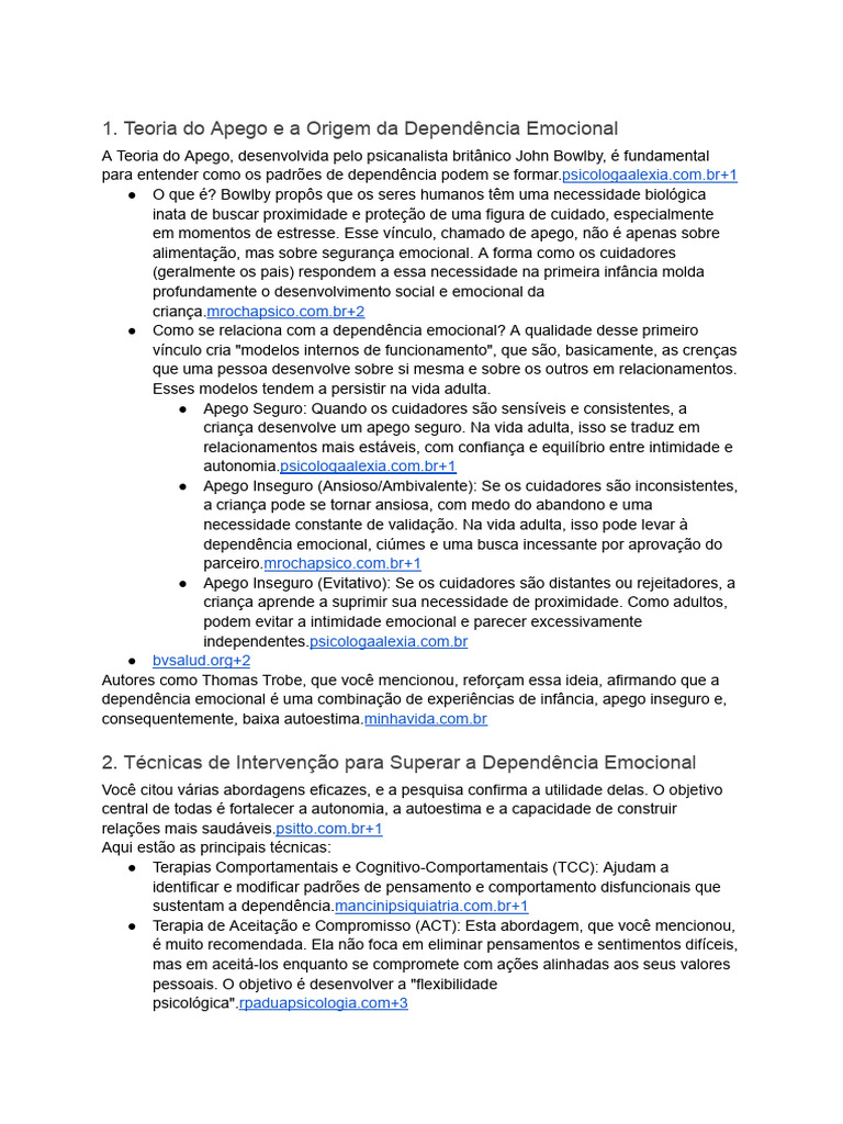 Teoria Do Apego e A Origem Da Dependência Emocional | PDF | Teoria do Apego | Ciências ...