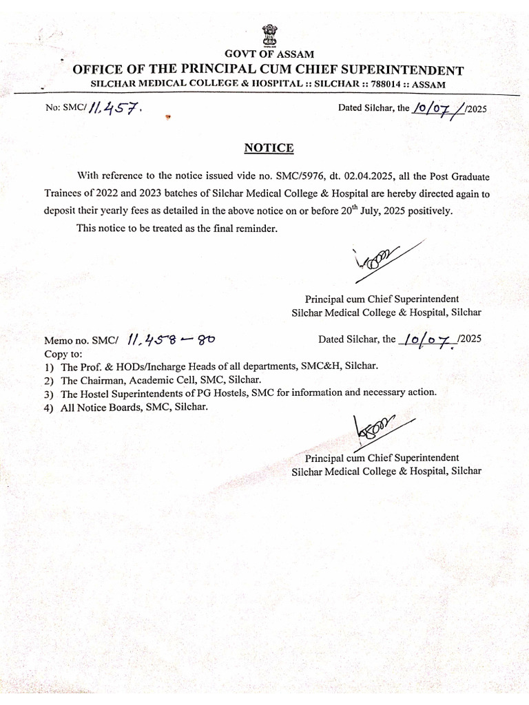 PG Yearly Fees Reminder | PDF