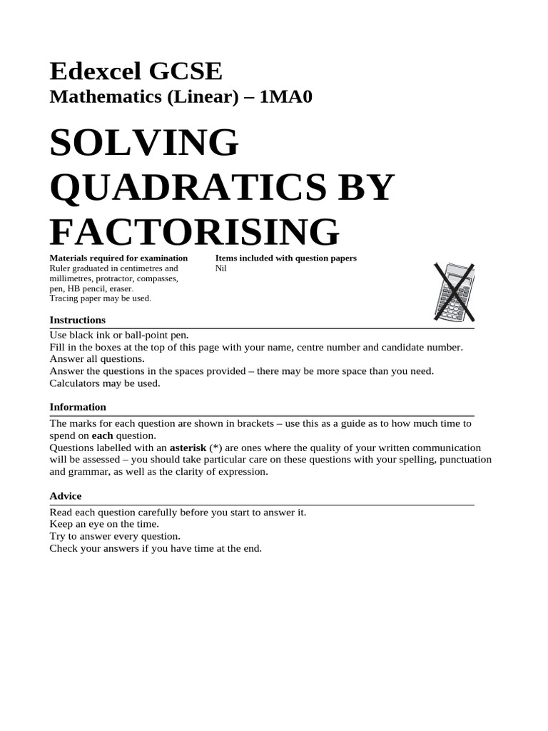 86 Solving Quadratics by Factorising | PDF