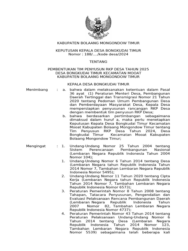 SK Tim Penyusun RKP Desa 2025 | PDF