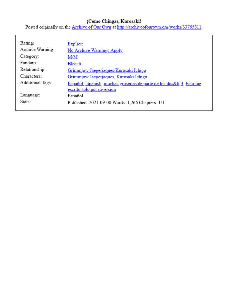 (GrimmXichigo) Como Chingas Kurosaki | PDF