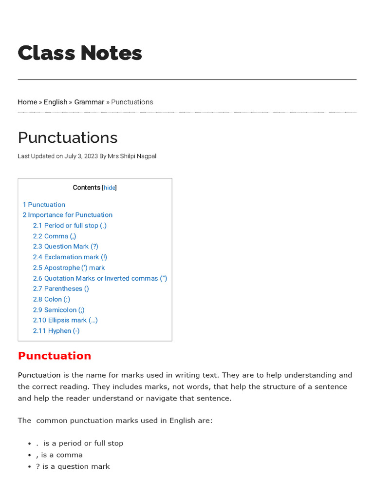 Punctuations - English, Grammar | PDF | Punctuation | Quotation Mark