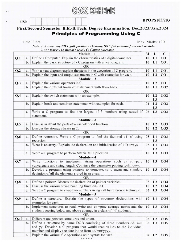 BPOPS103 Principles of Progamming Using C | PDF