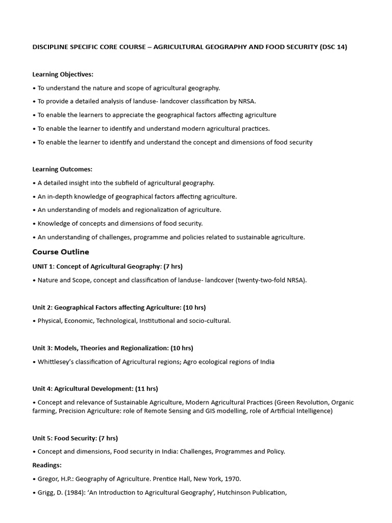 NEP Syllabus - Agricultural Geog and Food Security | PDF | Geography ...