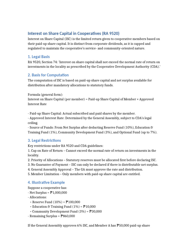 Interest on Share Capital in Cooperatives | PDF | Dividend | Interest