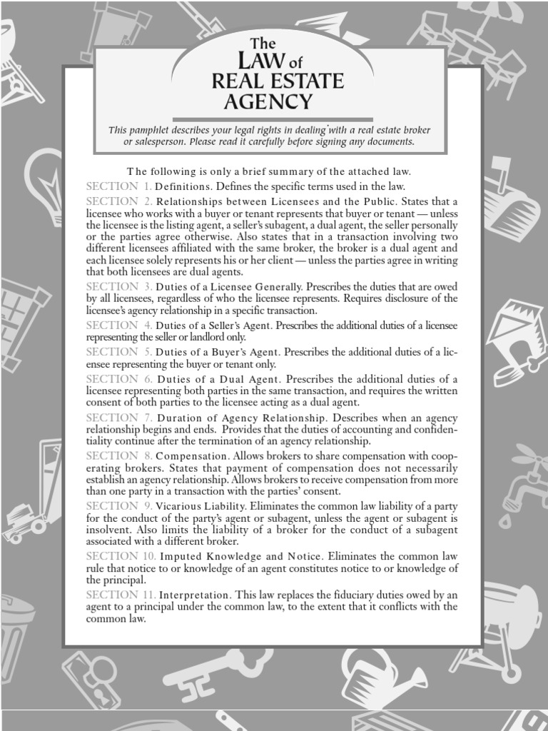 Law of Real Estate Agency Pamphlet | Real Estate Broker | Law Of Agency