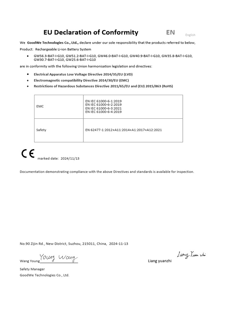 GW - BAT 51.2-56.3kWh - EU Declaration of Conformity - POLY | PDF ...