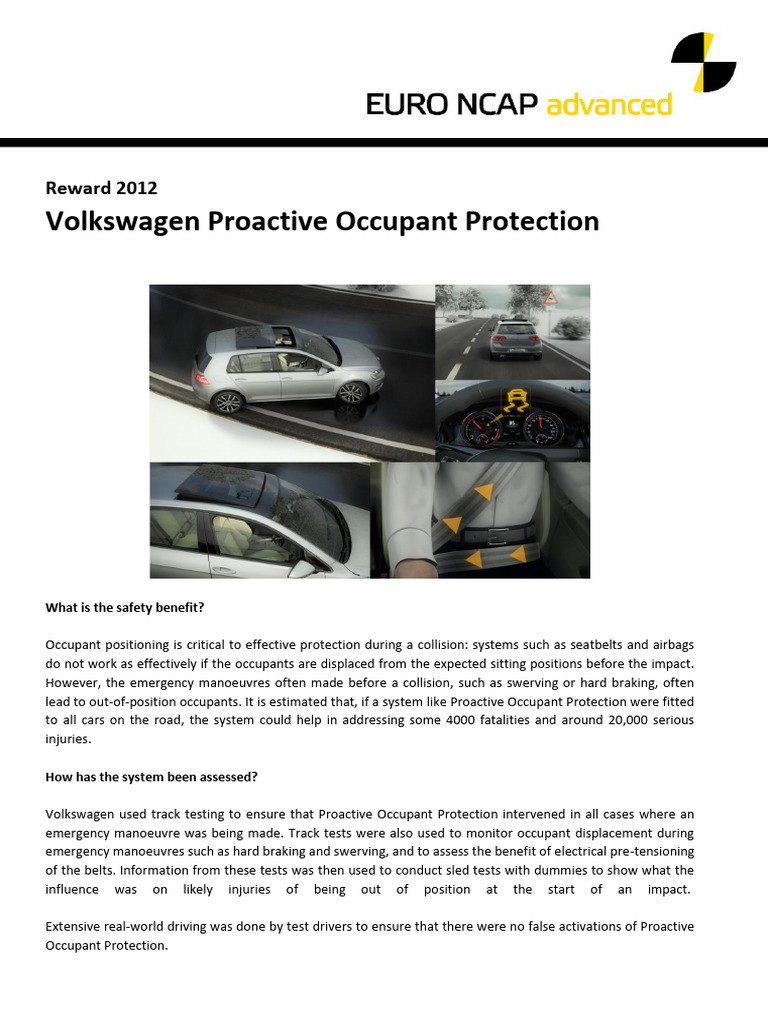 2012 Volkswagen Proactive Occupant Protection | PDF