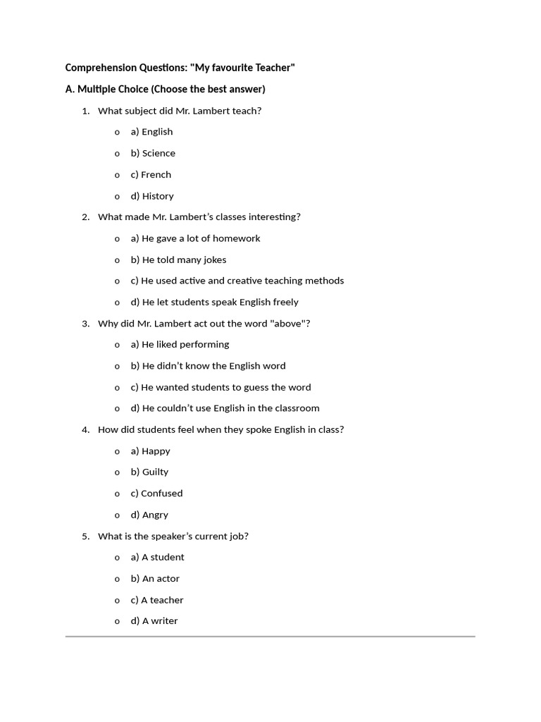Comprehension Questions | PDF