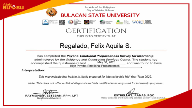 Regalado, Felix Aquila S. - PEPSI Certificate (Mid-Year Term 2025) | PDF
