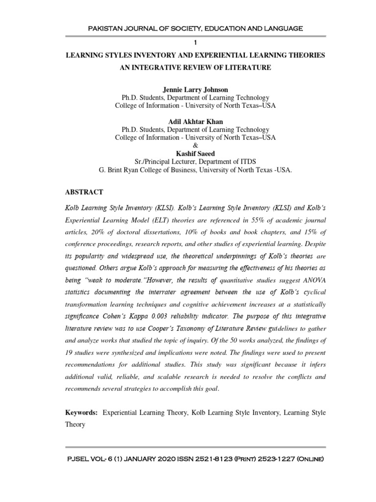 Integrative Review of Kolb's Learning Theories | PDF | Learning Styles ...