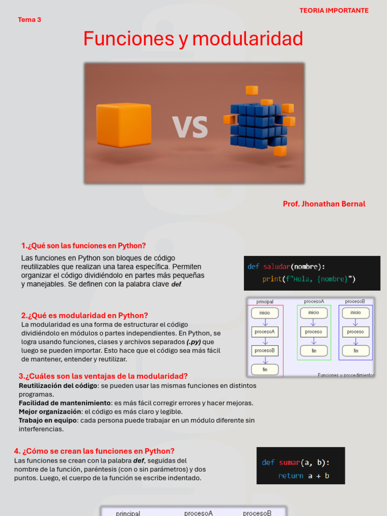Tema 3 Funciones Repaso | PDF | Python (lenguaje de programación) | Programación de computadoras