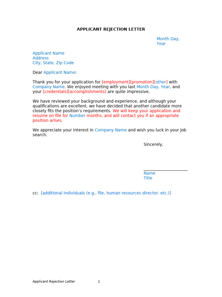 Applicant Rejection Letter | PDF