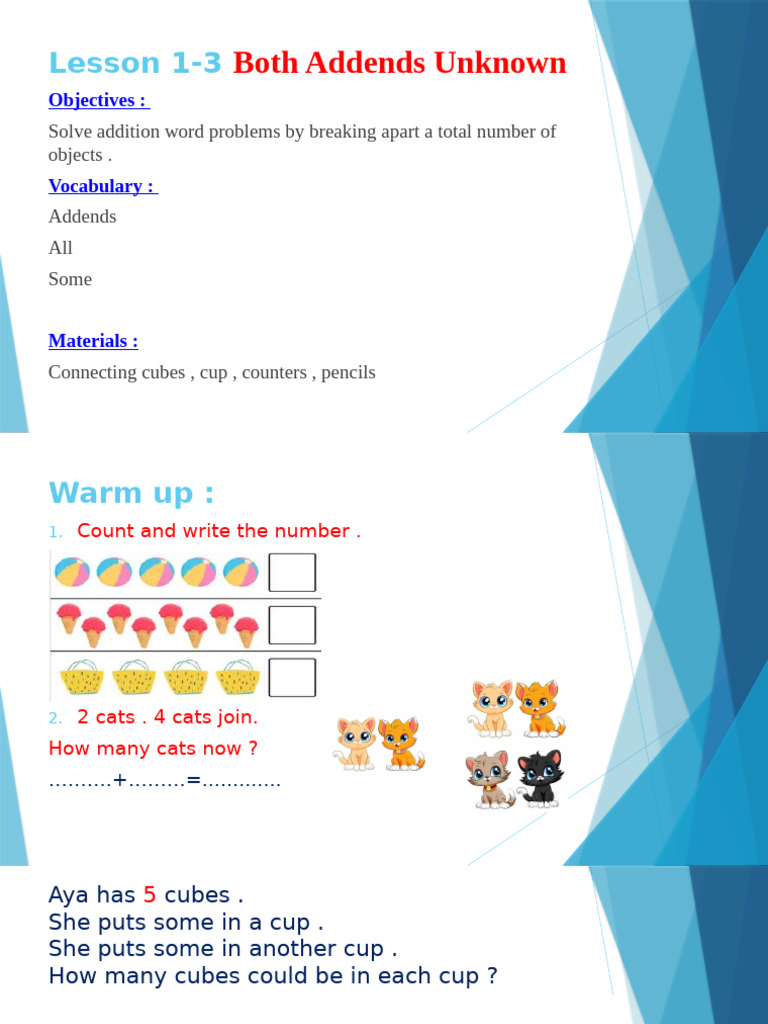Lesson 1-3 Both Addends Unknown | PDF