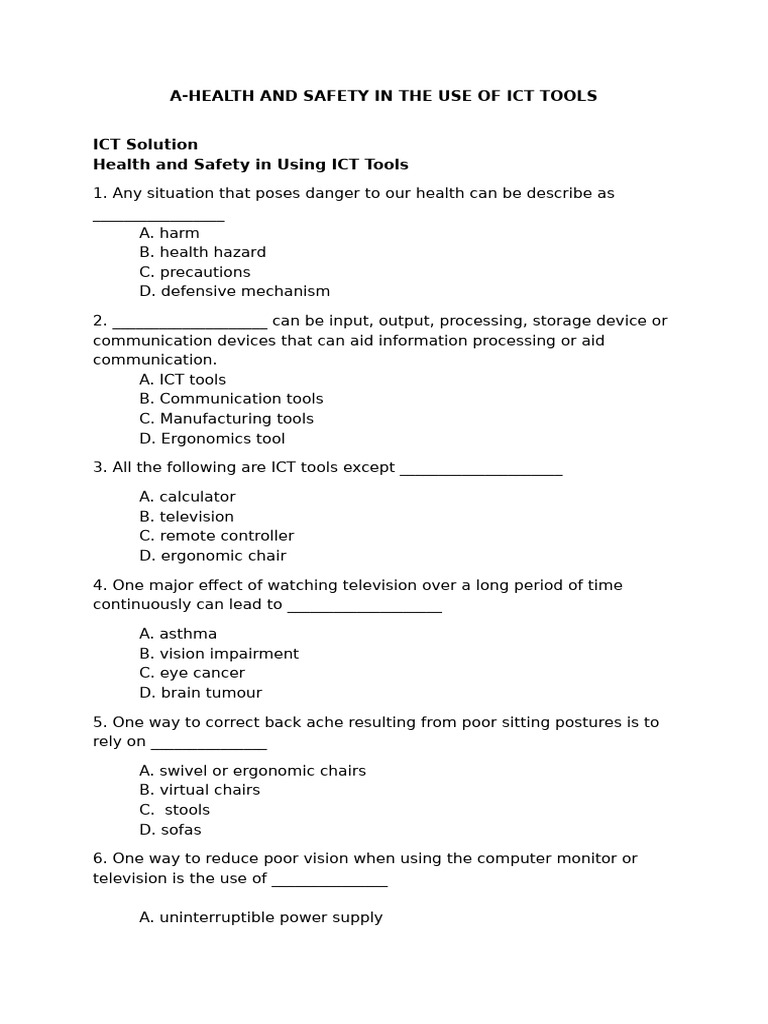 A-Health and Safety in The Use of Ict Tools | PDF | Diseases And Disorders