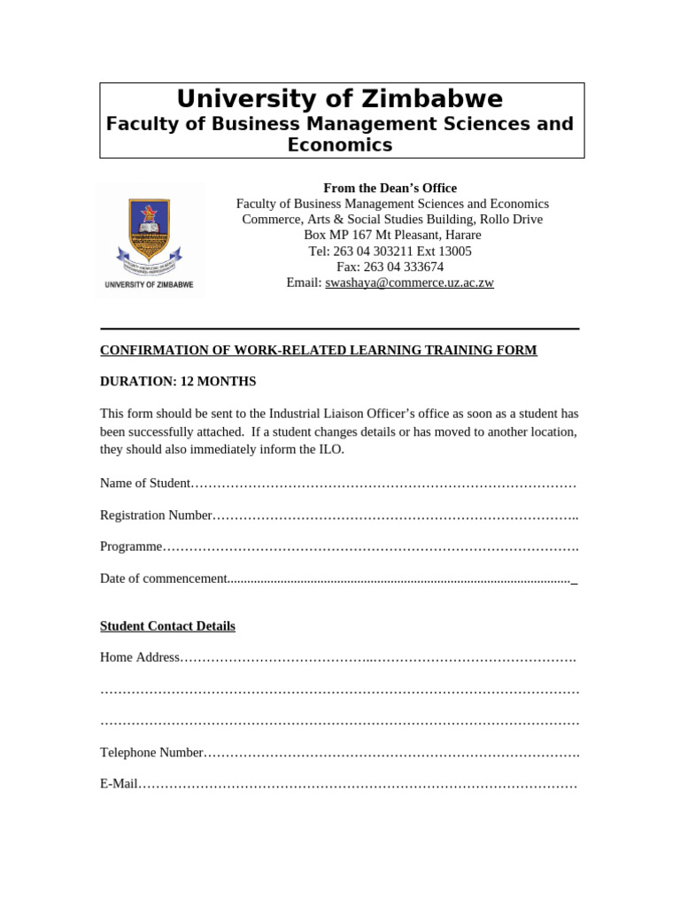 Work-Related Learning Confirmation Form | PDF